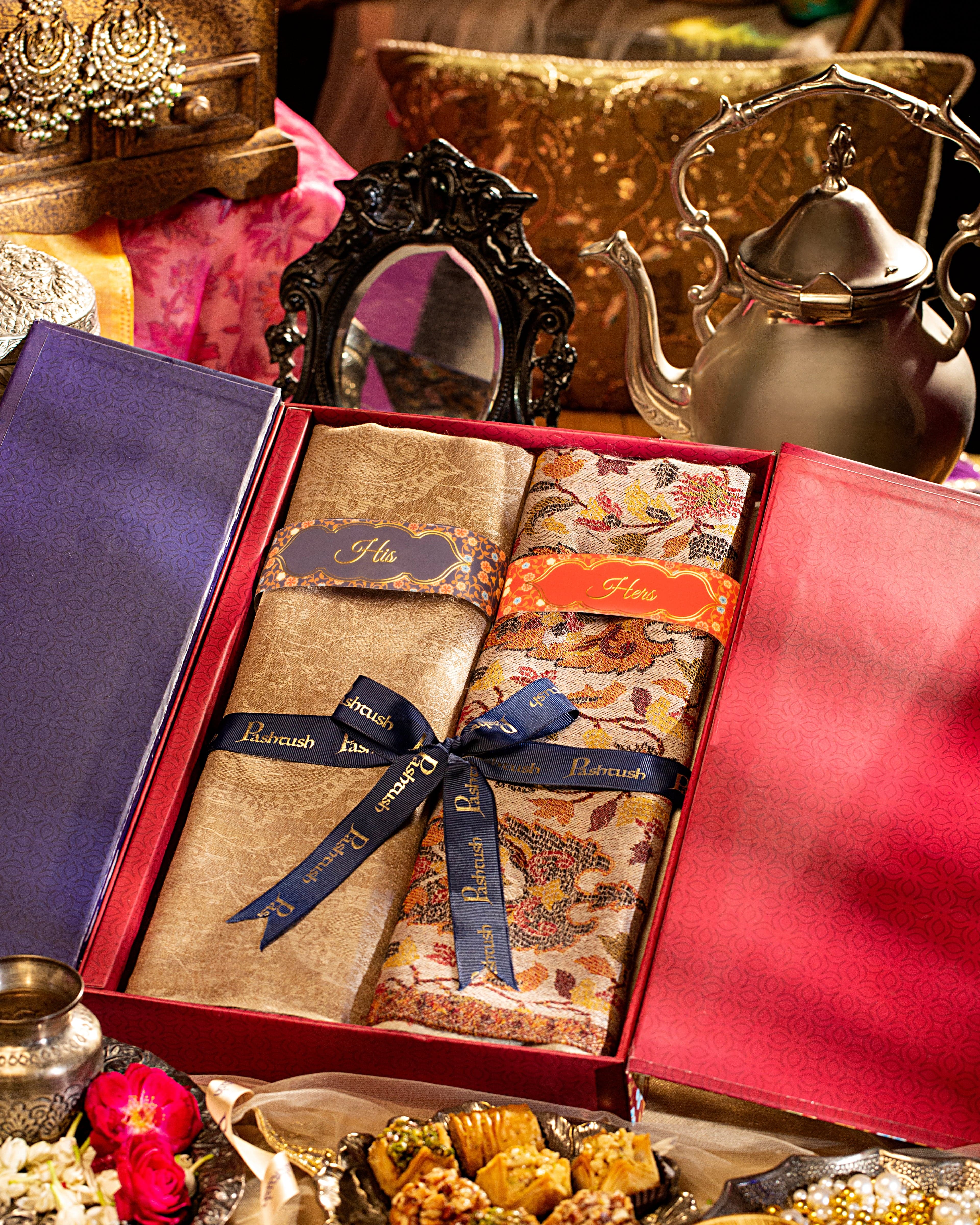 Pashtush His And Her Set Of Fine Wool Shawls With Premium Gift Box Pac ...