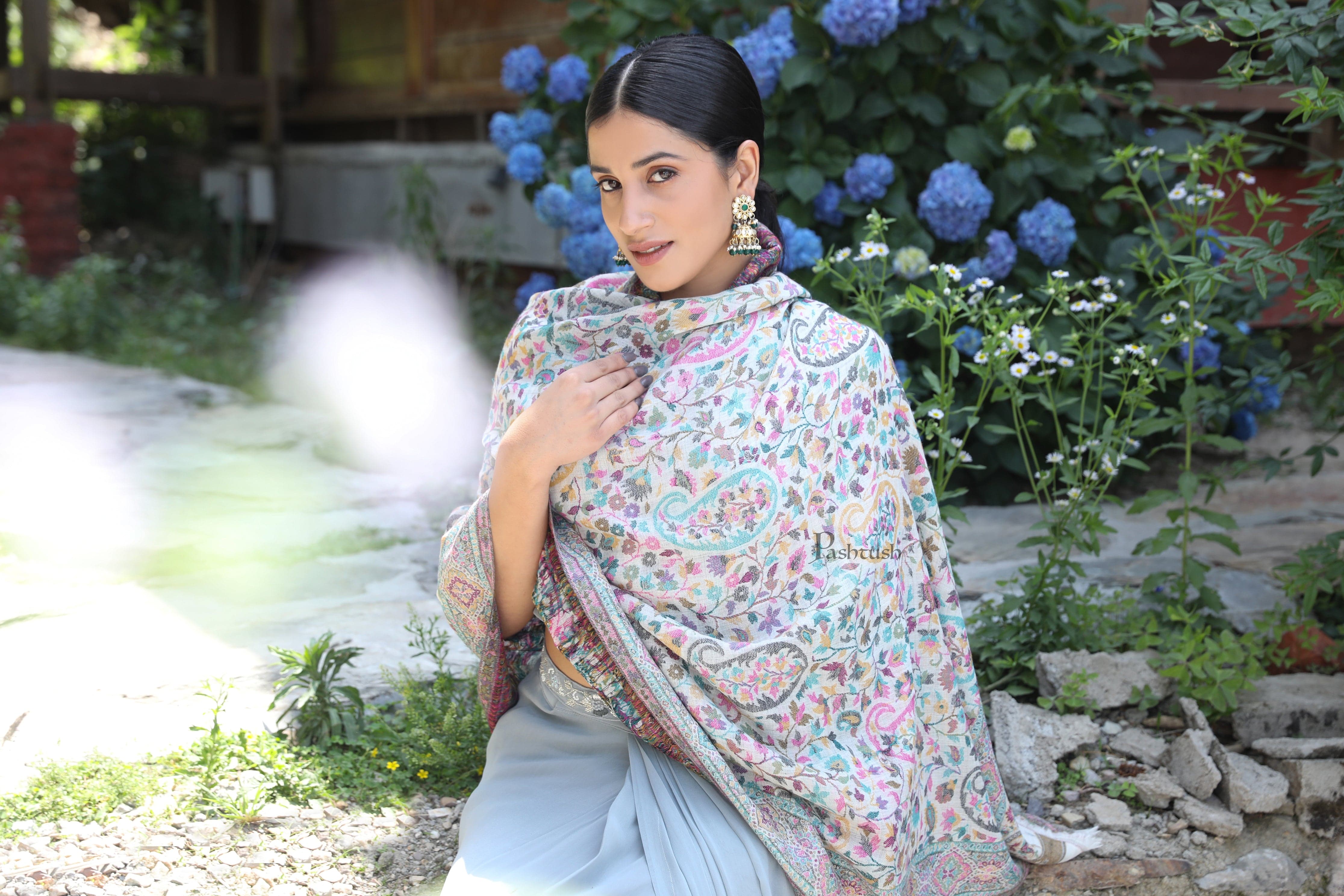Pashtush women pure wool, woolmark certified shawl, paisley design, iv ...